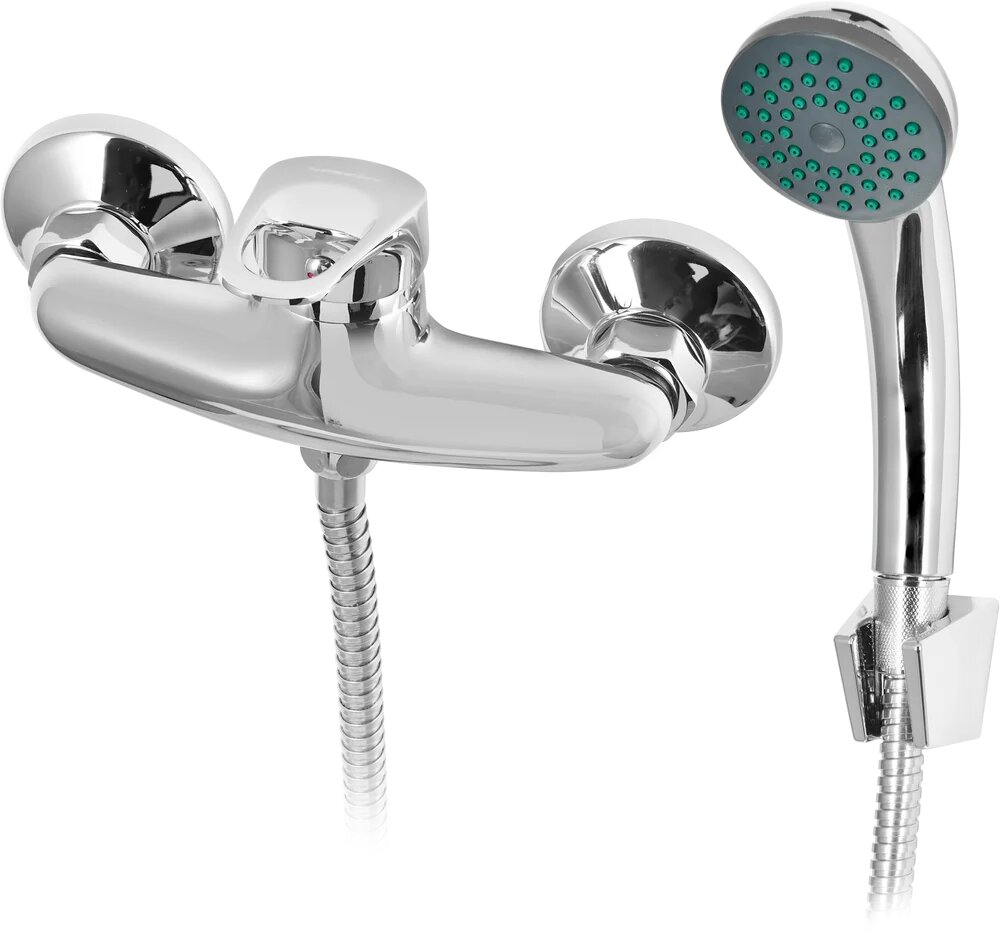 Смеситель для душа Wisent WP20213 с душевым гарнитуром, хром, глянцевый, настенный, однорычажный, смеситель для ванны с душем