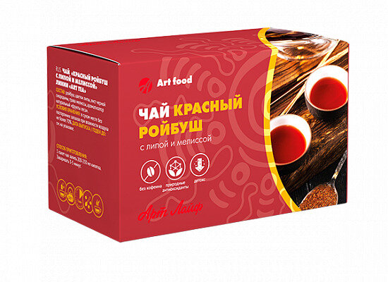 Чай Красный ройбуш с липой и мелиссой, 40 грамм 20 пакетиков по 2 г Для поддержания здоровья сердечно-сосудистой системы, стимуляции иммунитета, с выраженной антиоксидантной активностью