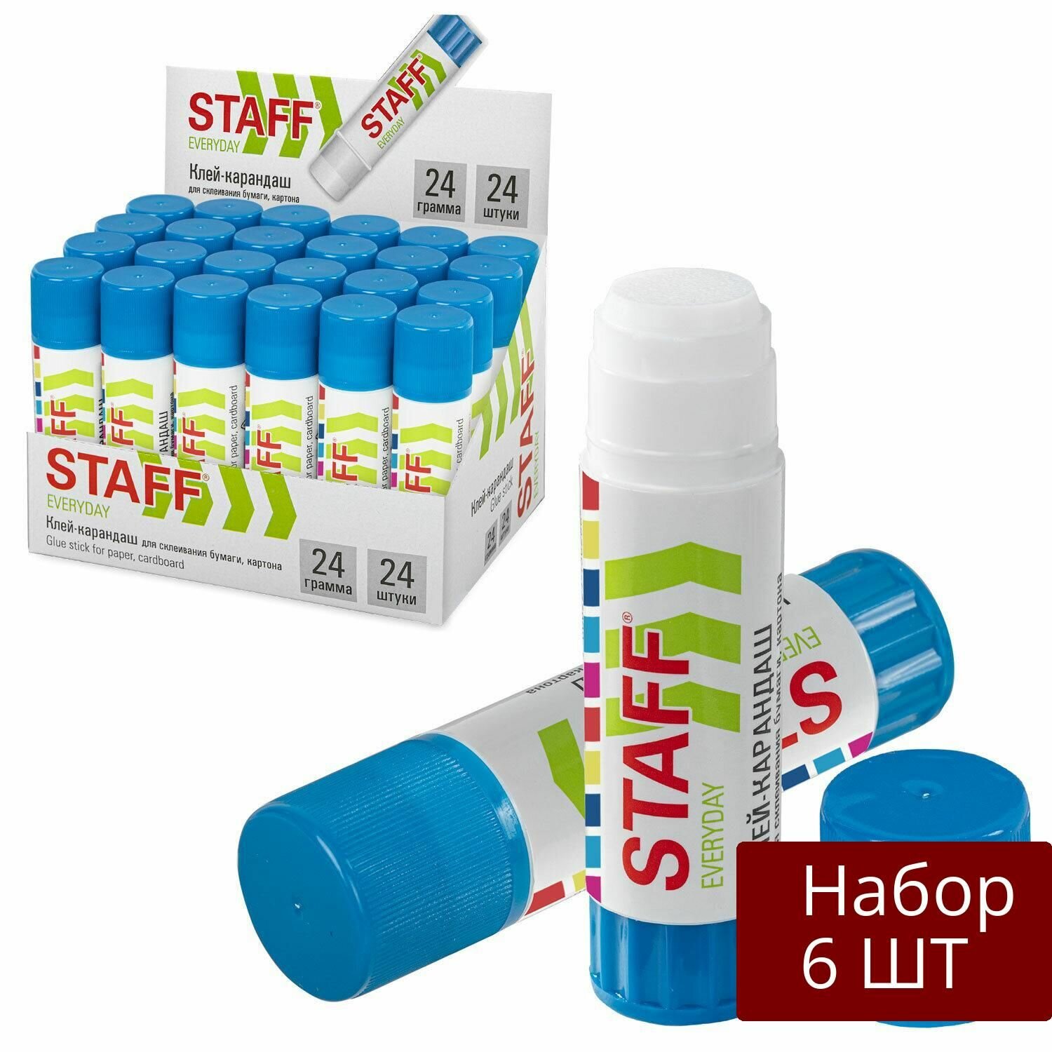 Набор из 6 шт Клей-карандаш Staff 24 грамм