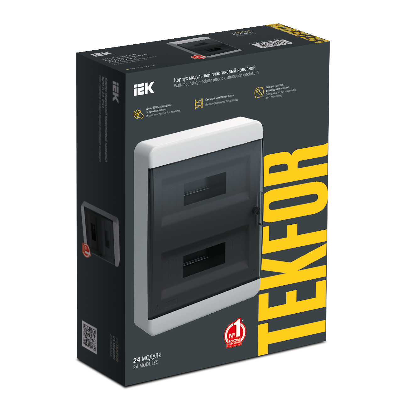 TEKFOR Корпус пластиковый ЩРН-П-24 IP41 черная прозрачная дверь, IEK TF5-KP12-N-24-41-K01-K03 (1 шт.)