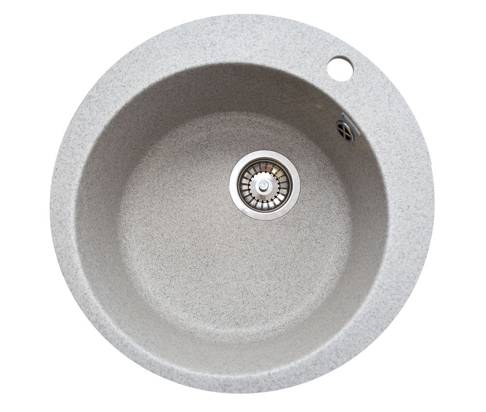 Мойка "G-11" 495, круглая, серая, искусственный камень, с сифоном