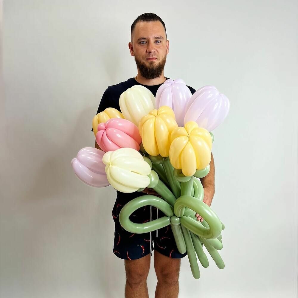 Воздушные шары цветы тюльпаны из шаров 9 штук надуваются воздухом
