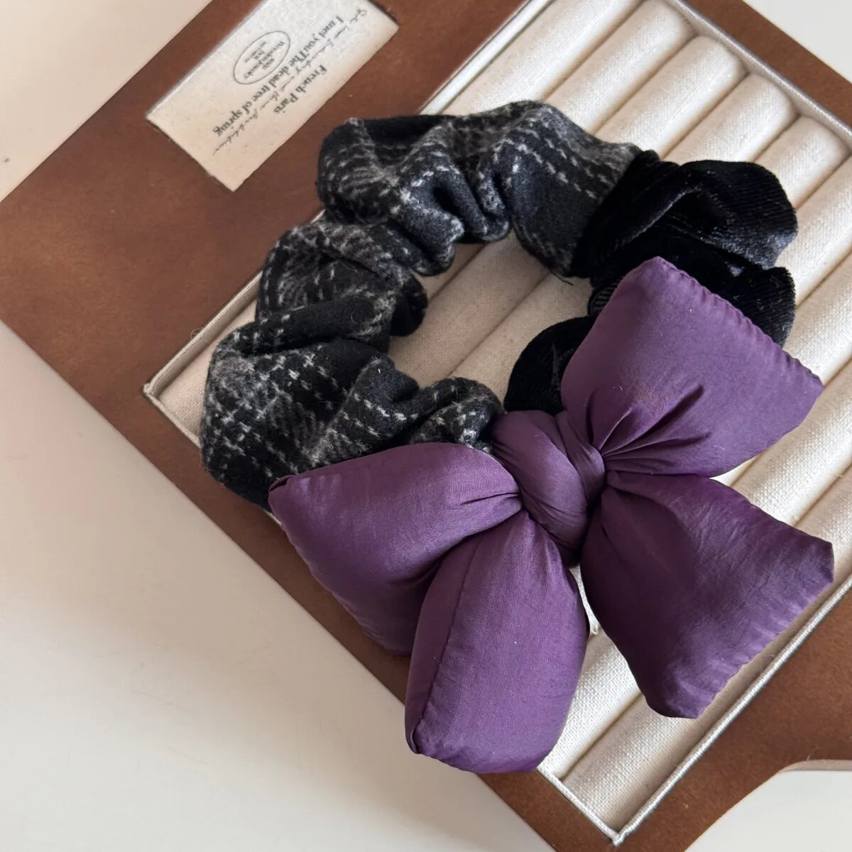 Fujiao фиолетовая повязка для волос с бантом 01- Black Circle