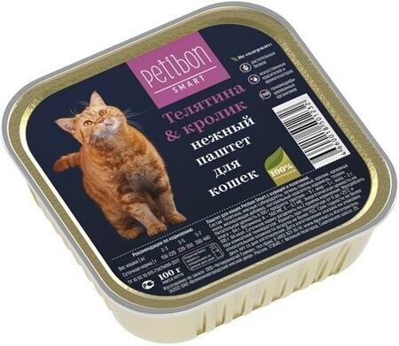 Petibon Smart 100 г консервы для кошек паштет с телятиной и кроликом