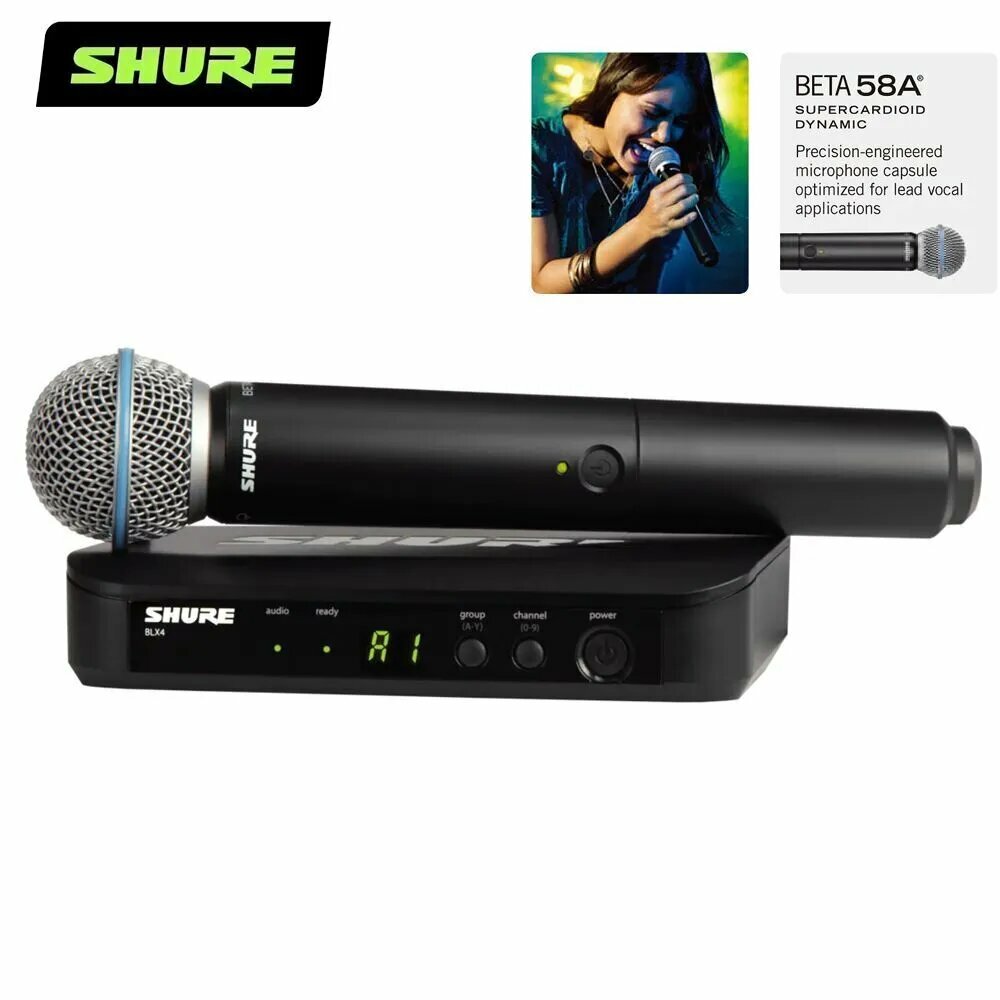 KNOW EASY-Shure Микрофон для живого вокала BLX24/BETA58A, черный матовый