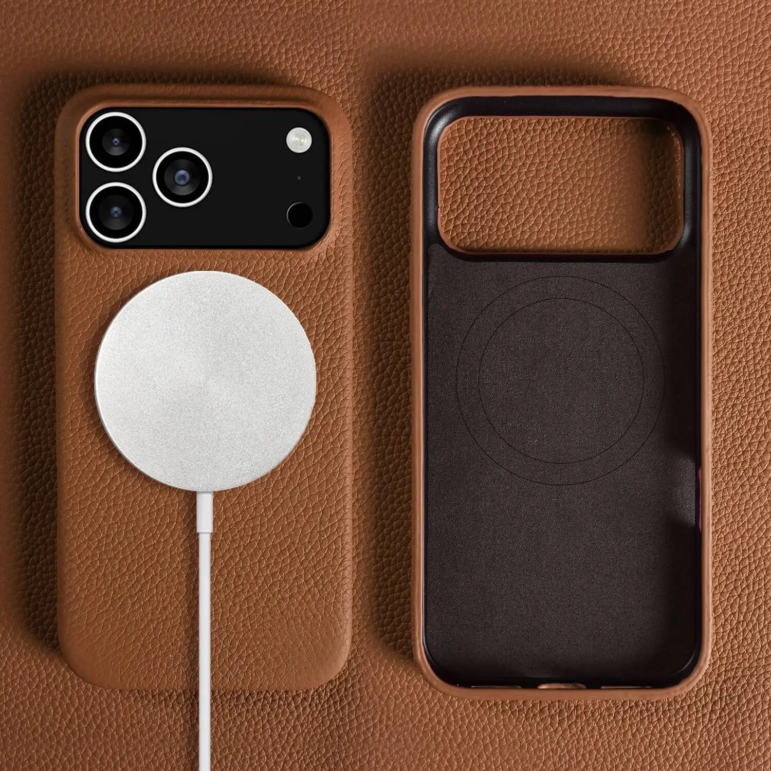 Кожаный чехол на iPhone 15 Pro Max Brown 6324 с MagSafe