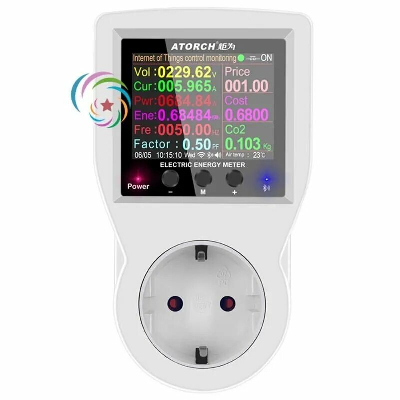 C9(W G B D) ATORCH WIFI Цифровой ваттметр 220 В переменного тока мощности Потребление энергии Мощность Счетчик электроэнергии EU Plug