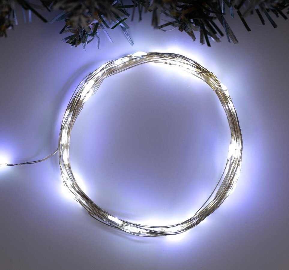 Нить светодиодная "Роса" 5,0V, 5м, 50 белых светодиодов, USB