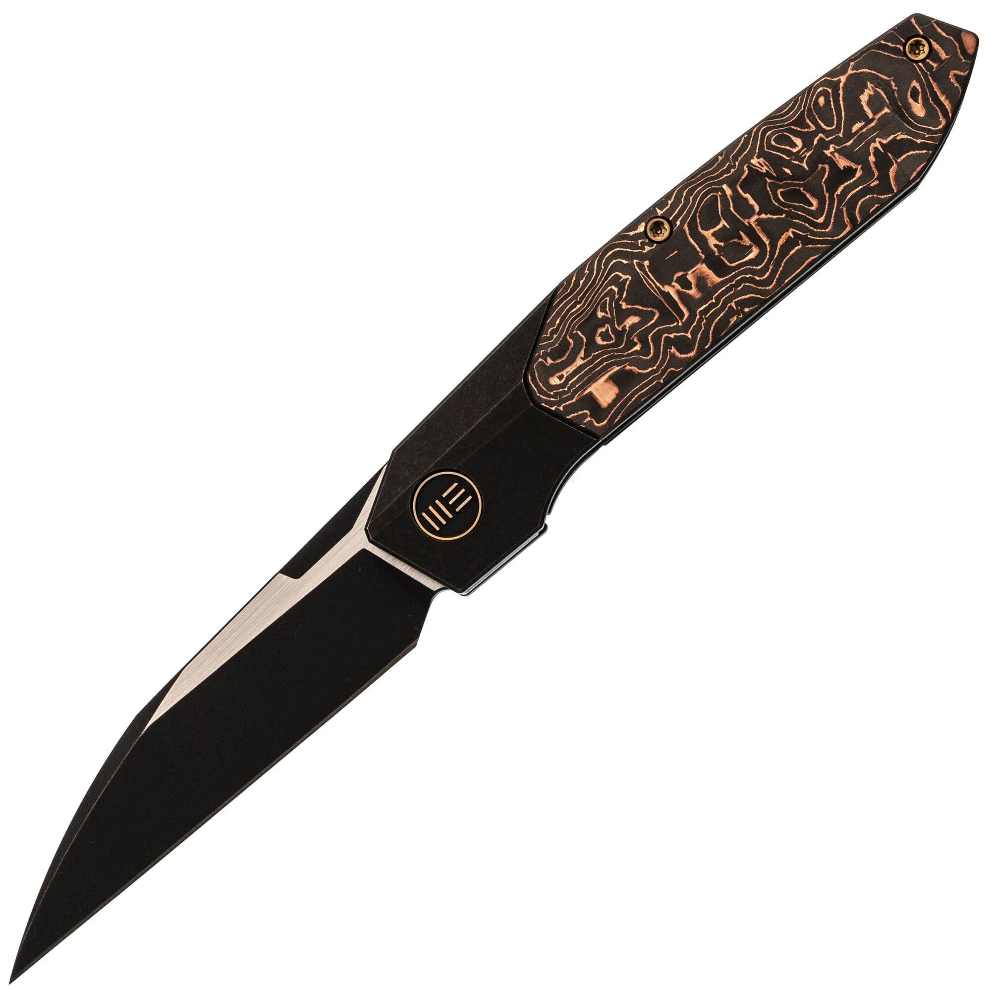 Складной нож WE Knife Brr15, сталь M390, рукоять титан/карбон с медной стружкой