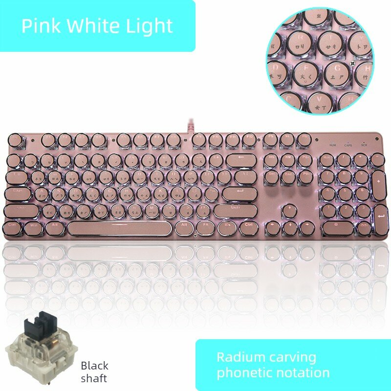 Механическая клавиатура в стиле стимпанк (Тайваньская фонетическая нотация), синие/черные переключатели, 87/104