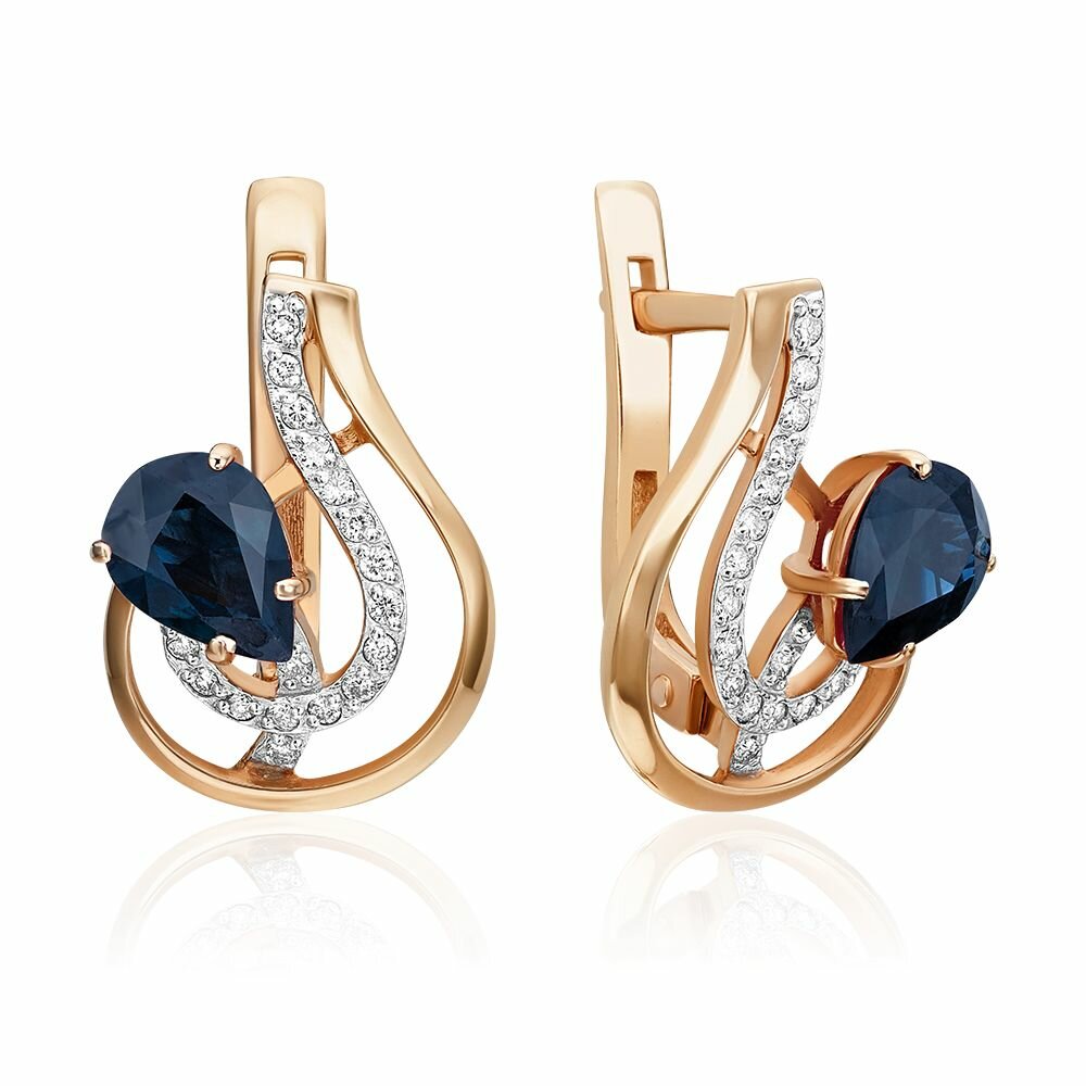 Серьги, красное золото, 585 проба, бриллиант, сапфир
