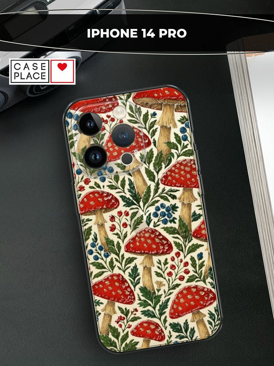 Чехол на Apple iPhone 14 Pro / Айфон 14 Про с принтом Мухоморы