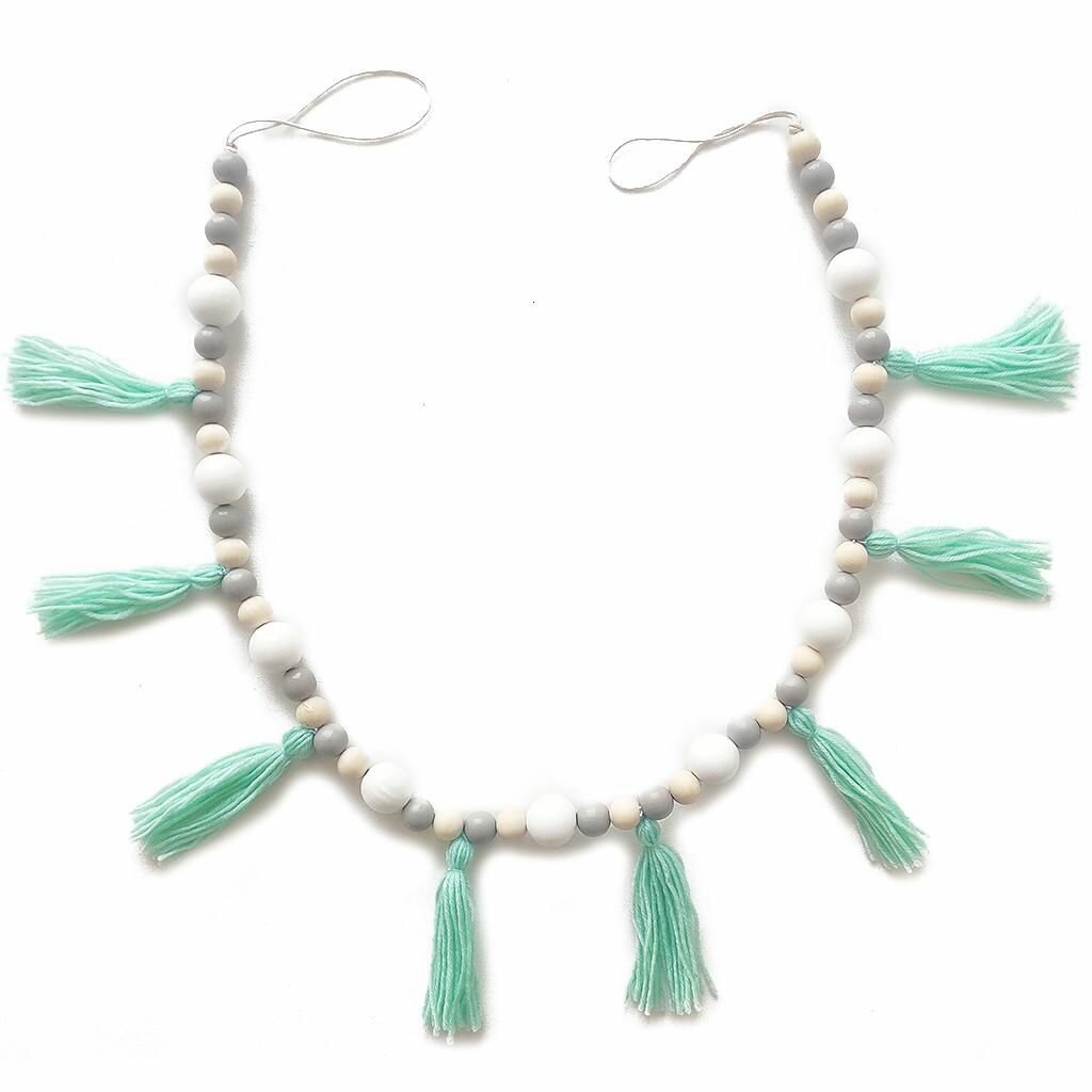 Деревянные бусы с кисточкой для декора, Зеленый