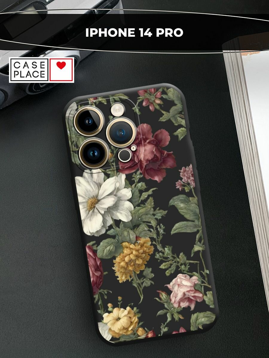 Чехол на Apple iPhone 14 Pro / Айфон 14 Про с принтом Акварельные красные цветы 2