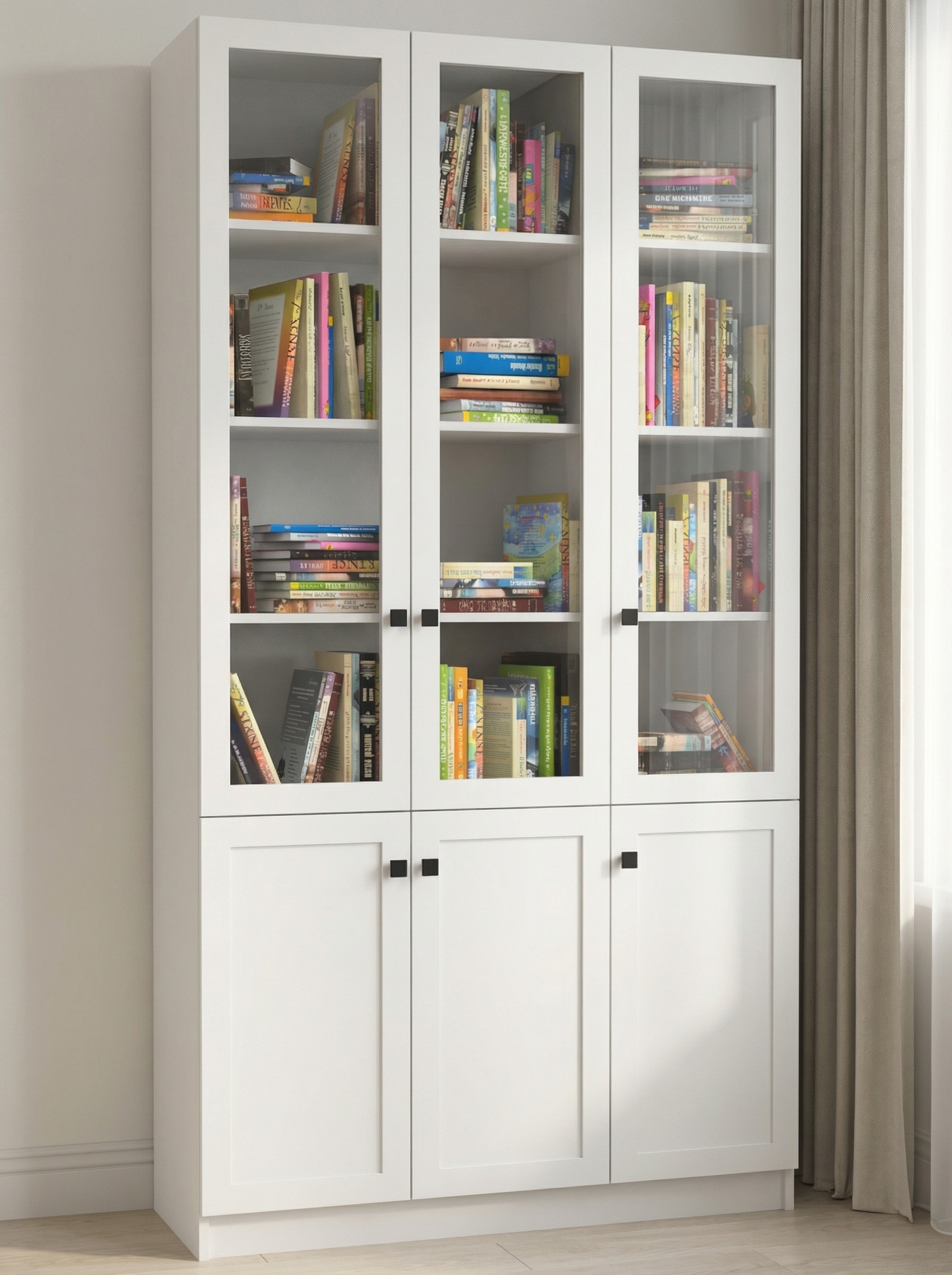 Шкаф книжный трехстворчатый Вита 3-3 с глухими дверцами, ШхГхВ: 102х38х210 см, белый