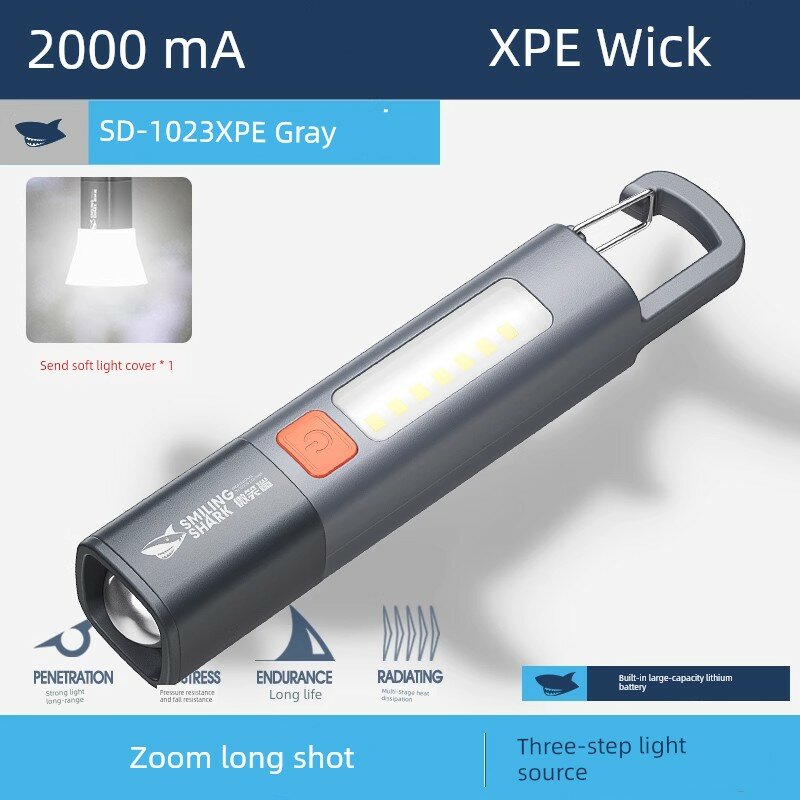 Фонарь Smiling Shark 1023 с регулируемой фокусировкой, боковым светом, портом для зарядки TYPE-C, мощным светом,