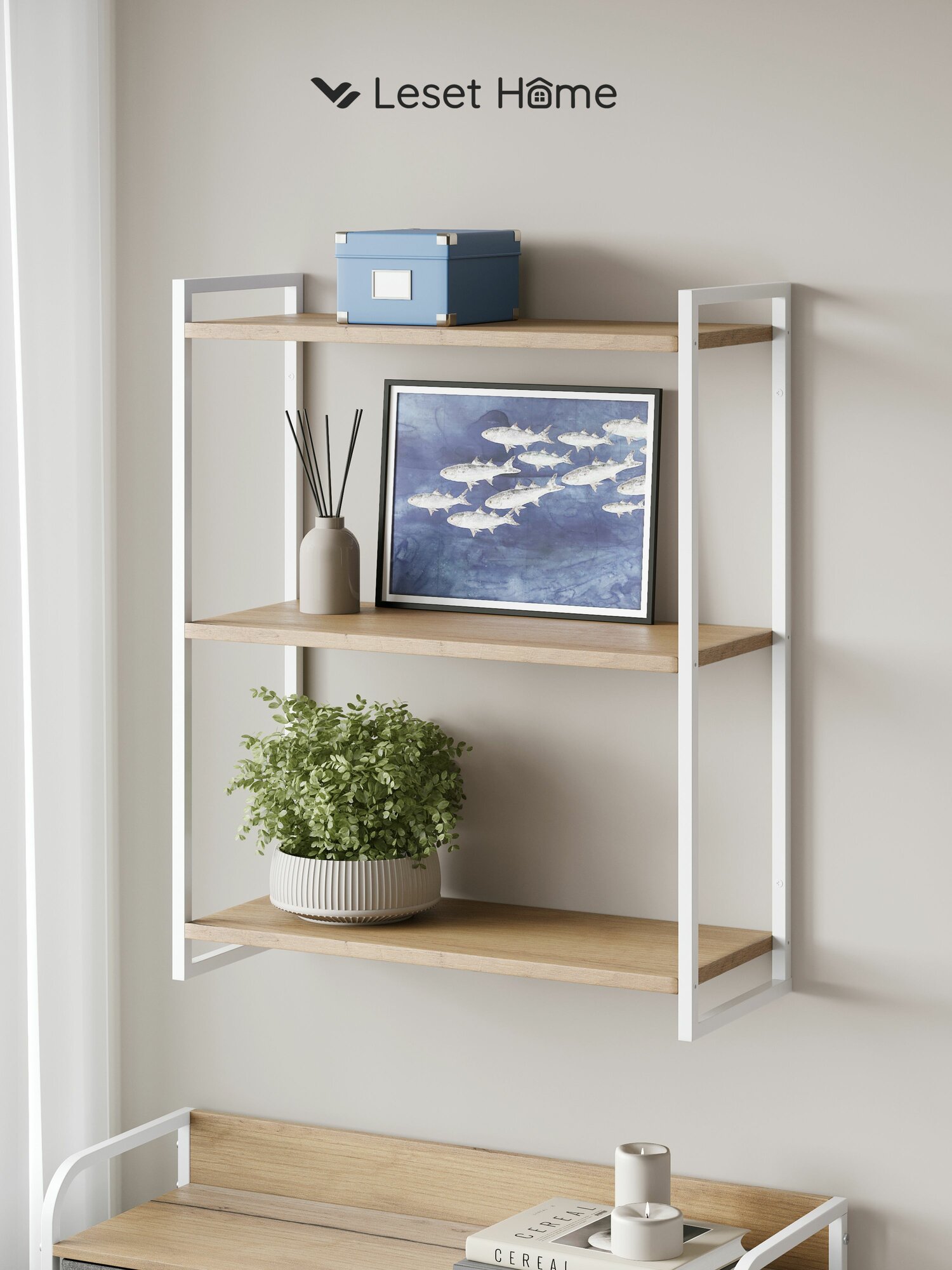 Полка настенная для дома Стилвуд 23, белый/дуб крафт золотой