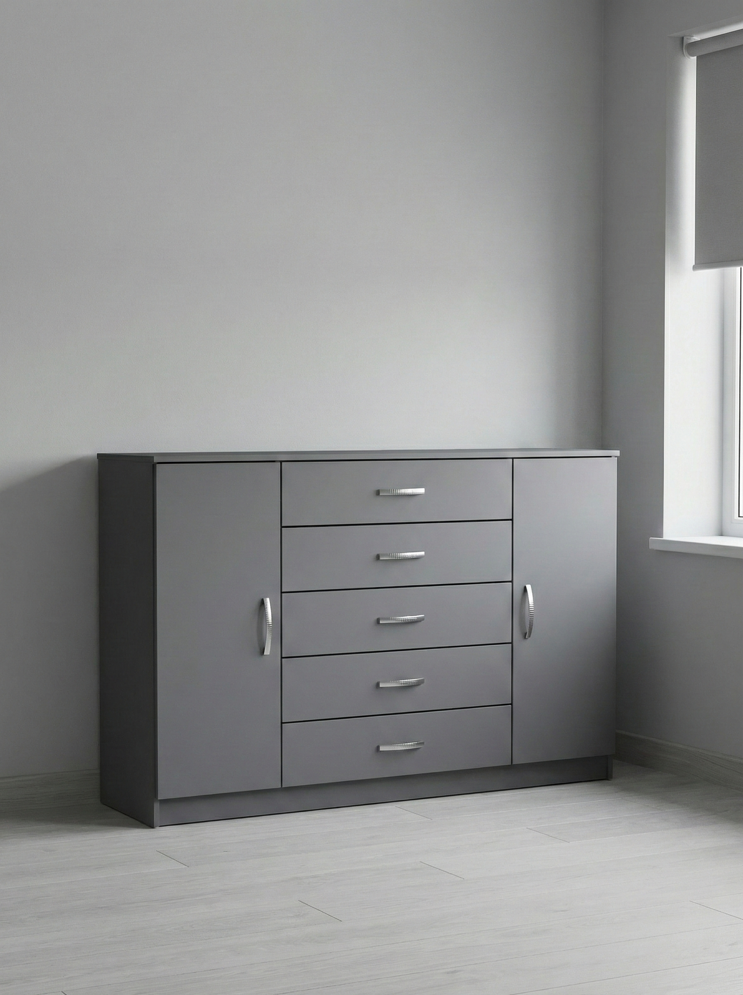 Комод Капри-9 с 5 ящиками и 2 дверцами, ШхГхВ: 161х43х101 см, графит