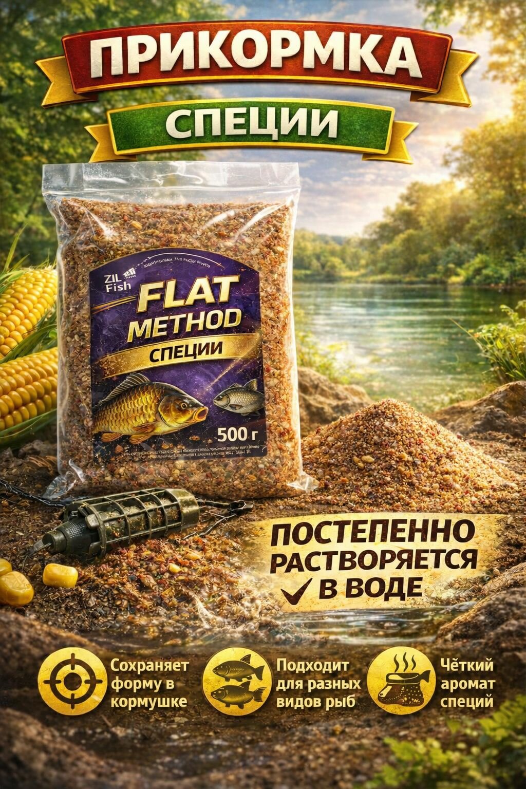 Прикормка Flat Method Специи 500 г для карпа, леща, толстолобика