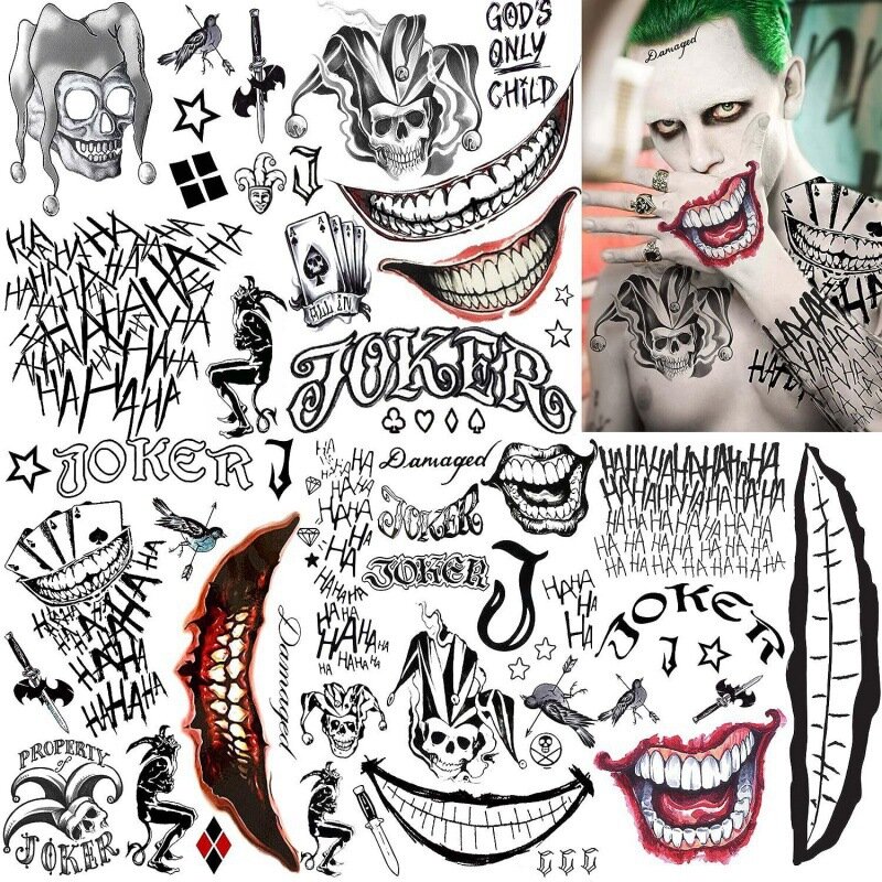 Наклейка для тату на Хэллоуин X Suicide Squad, наклейка для тату Харли Квинн и Джокера COS