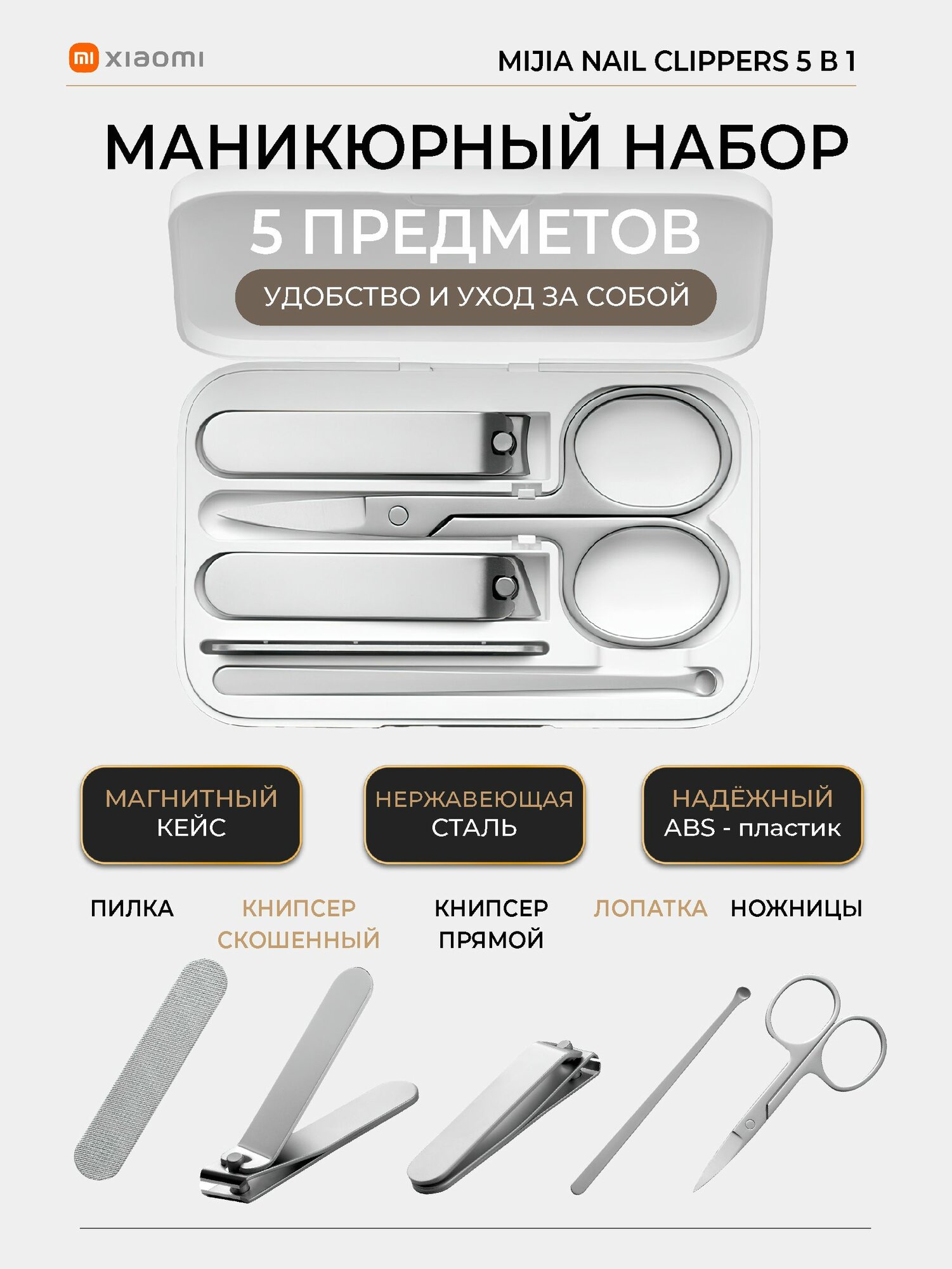 Маникюрный набор Mijia Nail Clipper Five Piece Set 5 в 1