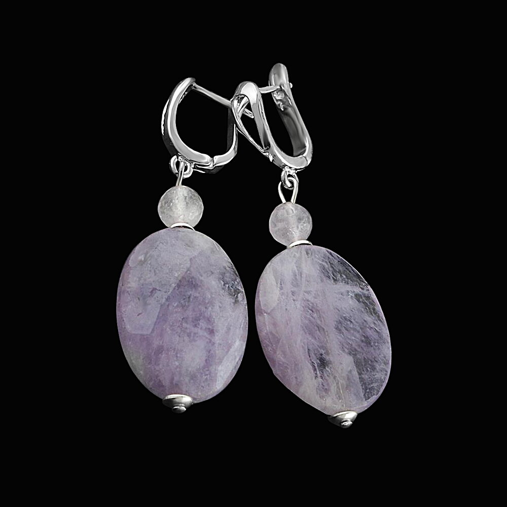 Серьги с подвесками, сталь, аметист