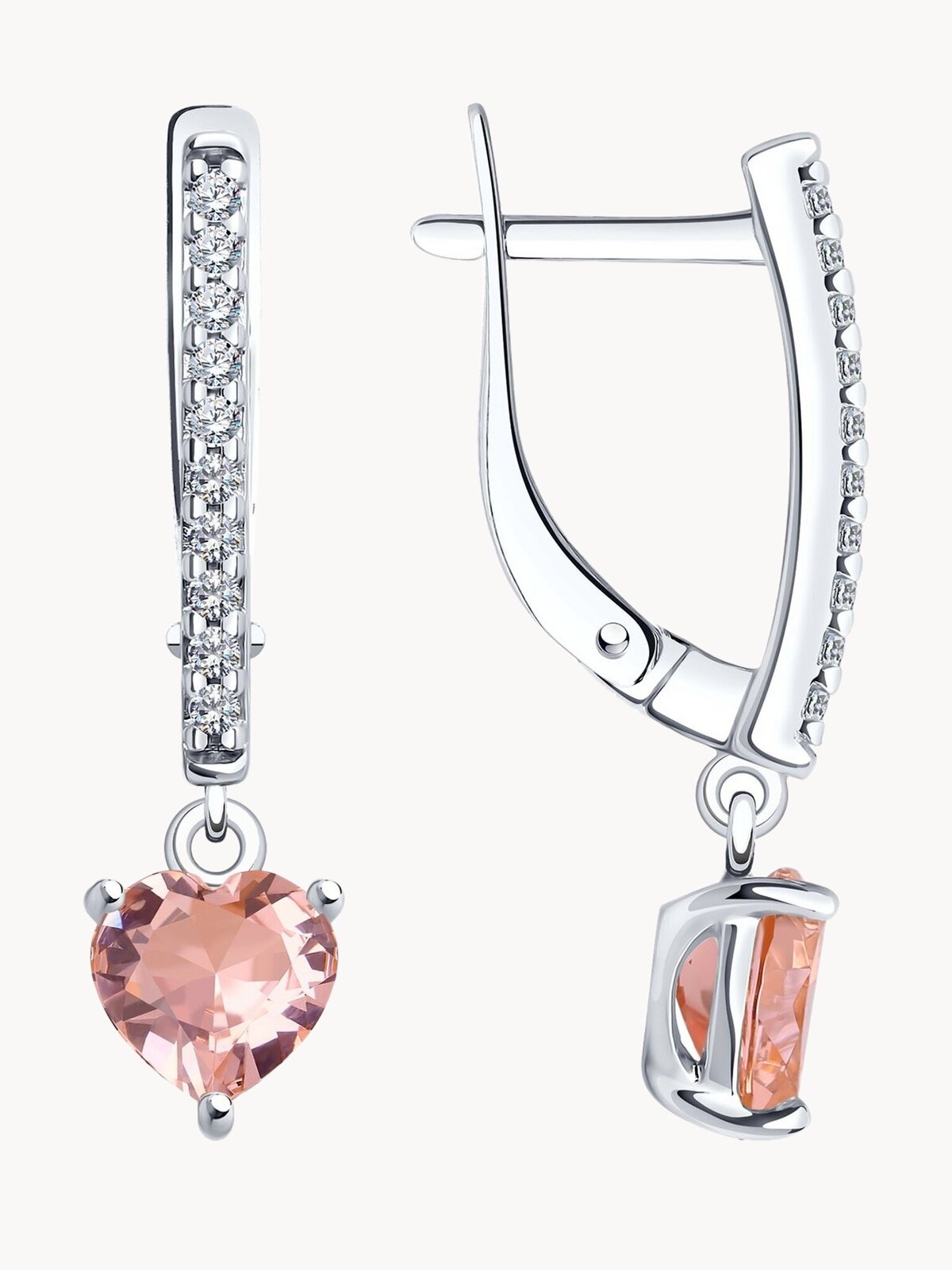 Серьги Diamant online, серебро, 925 проба, родирование, фианит, морганит