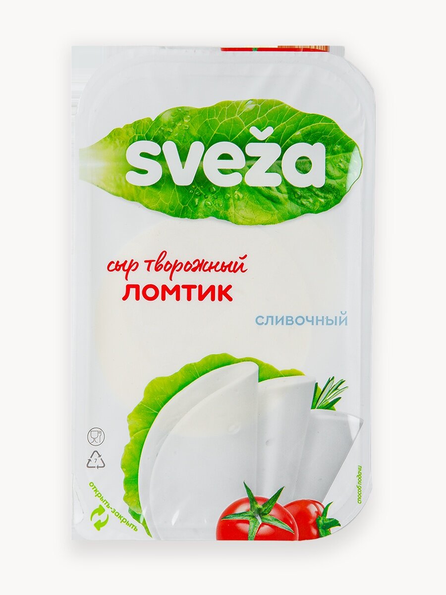 Сыр ломтик Sveza, творожный, сливочный, 60 % жирности, нарезка, 150 г