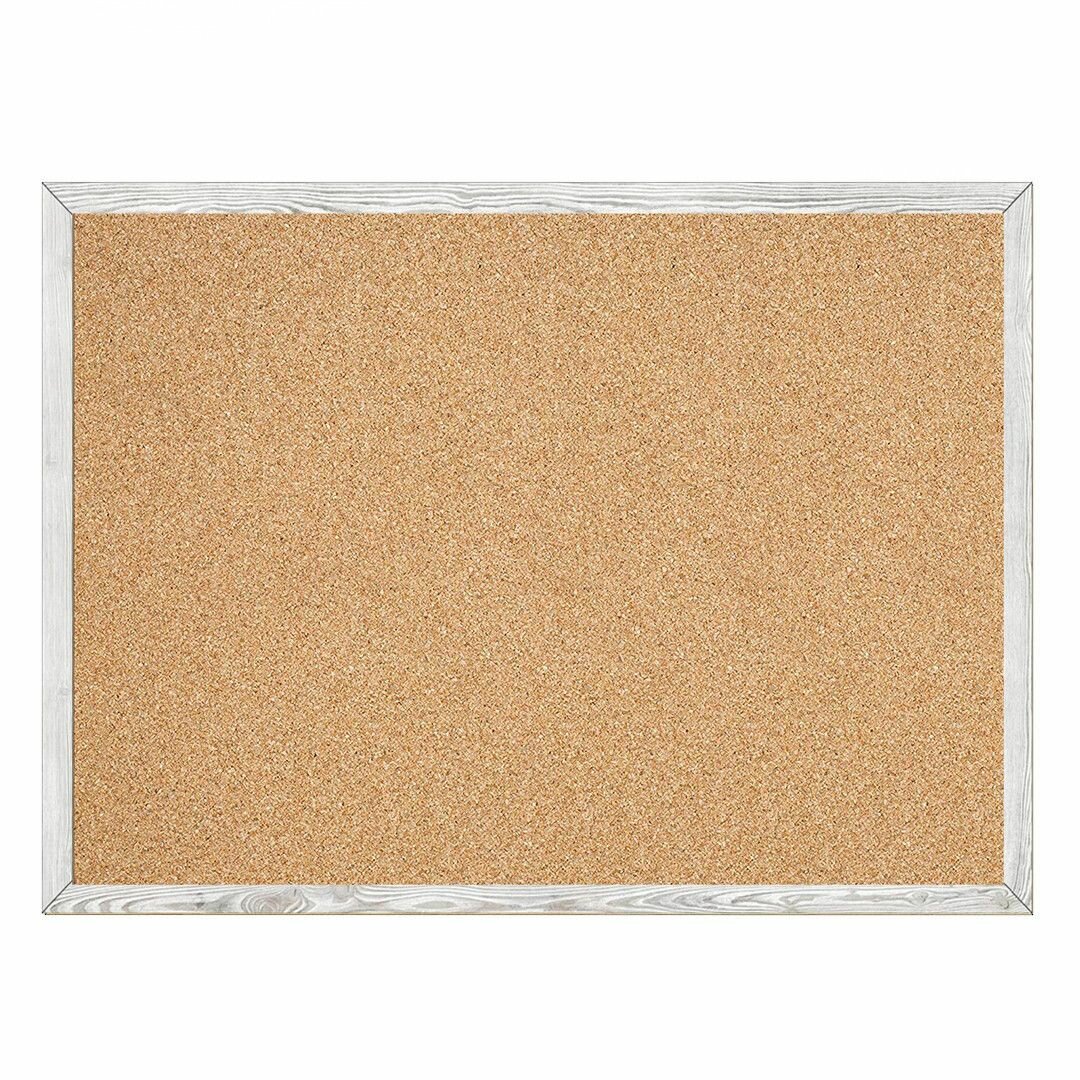 Пробковая доска 50х70 (см.) в деревянной раме, цвета "Белый" на стену, информационная для заметок