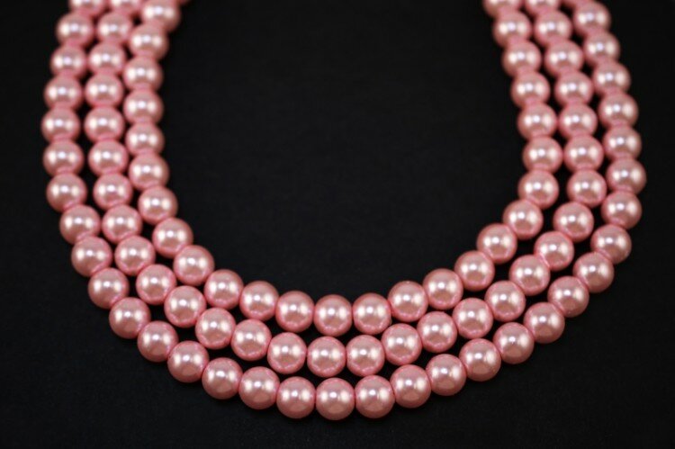 Жемчуг искусственный 8мм, отверстие 1мм, цвет розовый, 514-013, 10шт