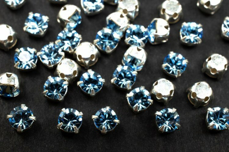 Шатоны Preciosa Maxima 4мм в оправе, цвет aquamarine DF/silver, 63-132, 10шт