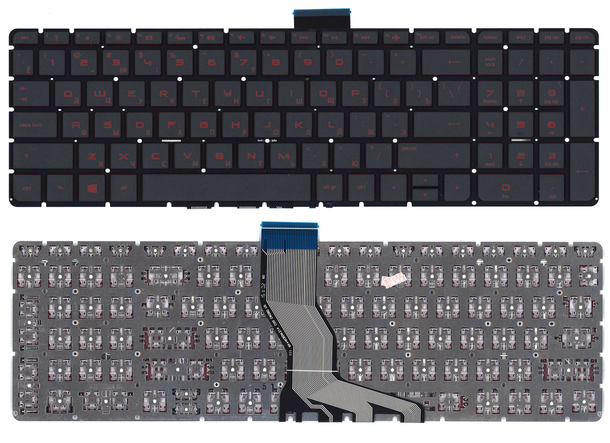 Клавиатура для ноутбука HP Pavilion 15-ab, 15-ab000, 15-cb, 15z-ab100 (9Z. NBWBW.001) с красной подсветкой, черная