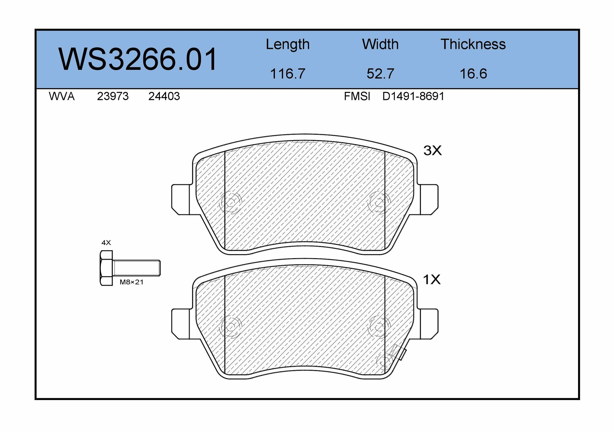 Колодки тормозные дисковые перед JEENICE WS3266.01