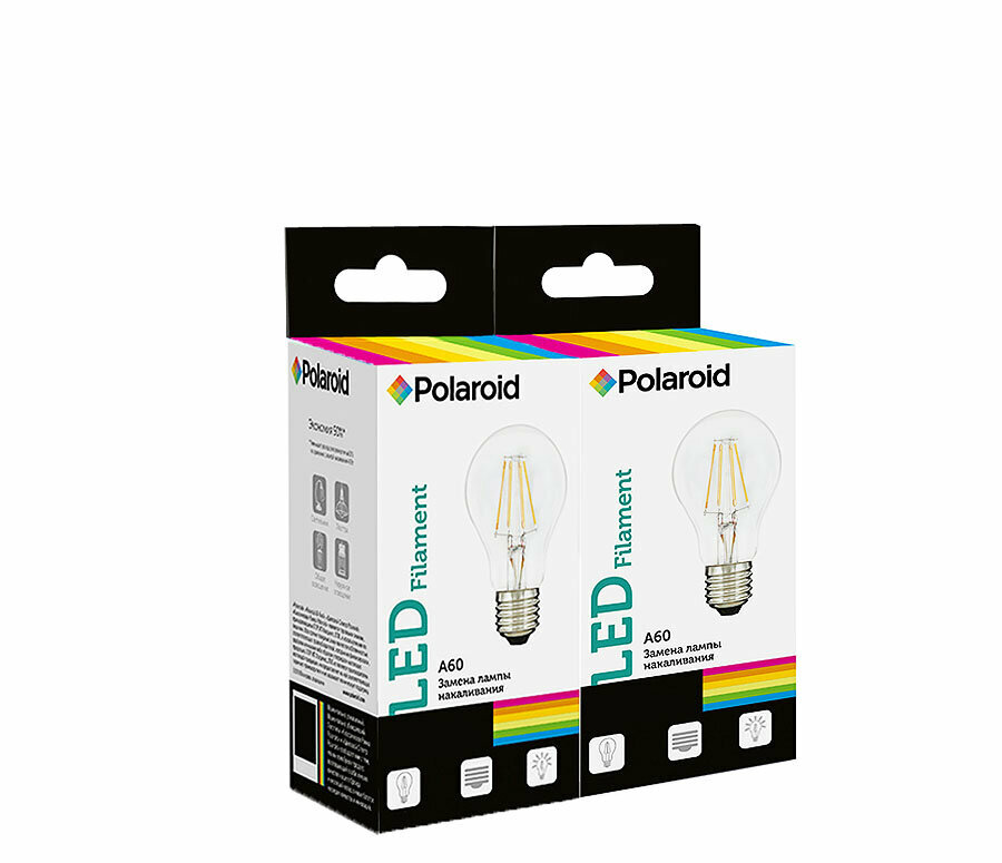 Филаментная светодиодная лампа Polaroid 220V FIL A60 7W 4000K E27 806lm (2 шт.)