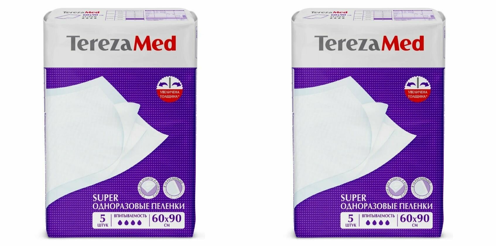 Пеленки одноразовые, TerezaMed, Super 60x90, 5 шт, 2 уп