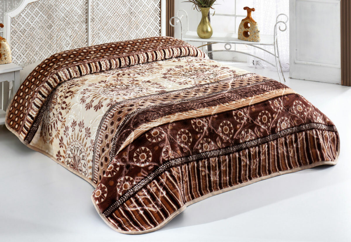 Покрывало жаккардовое, двухстороннее Evlen Super Soft v3 D-003 Karven (коричневый), 220x240
