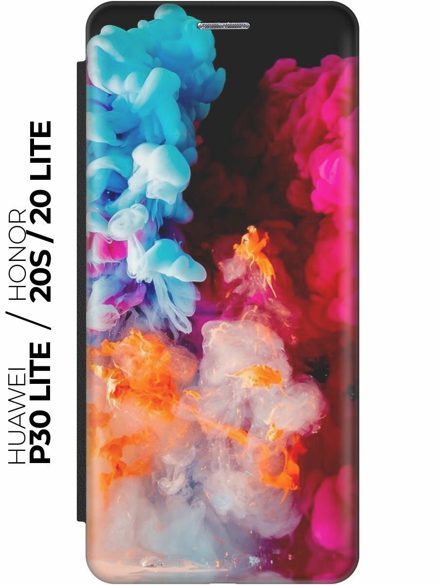 Чехол-книжка Разноцветный дым на Honor 20 Lite / 20s / Huawei P30 Lite / Хуавей П30 Лайт / Хонор 20 Лайт / 20s черный