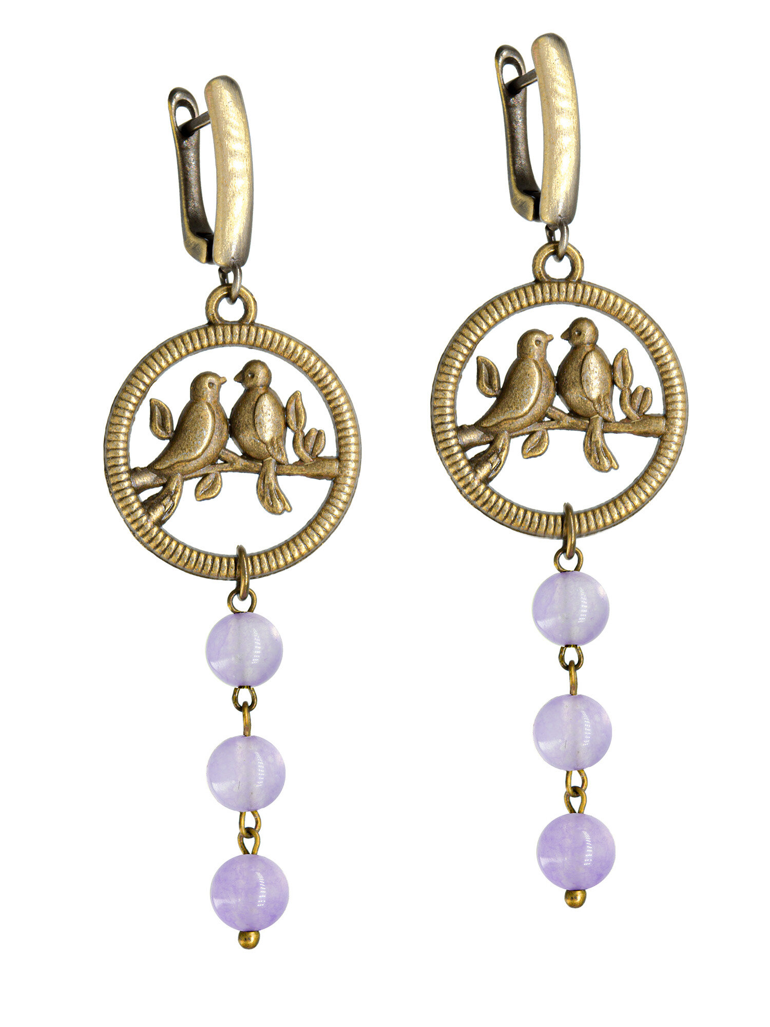 Серьги двусторонние, с подвесками, аметист
