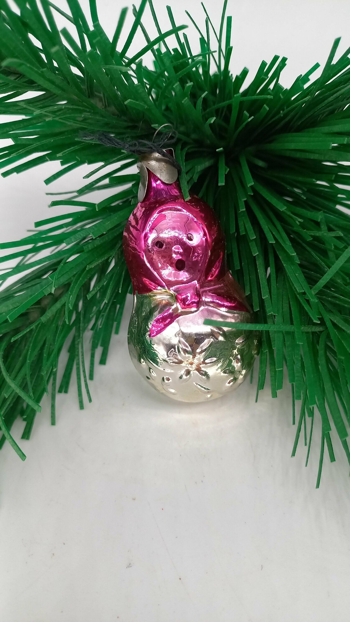 Винтажная советская подвесная ёлочная игрушка Баба, стекло, СССР