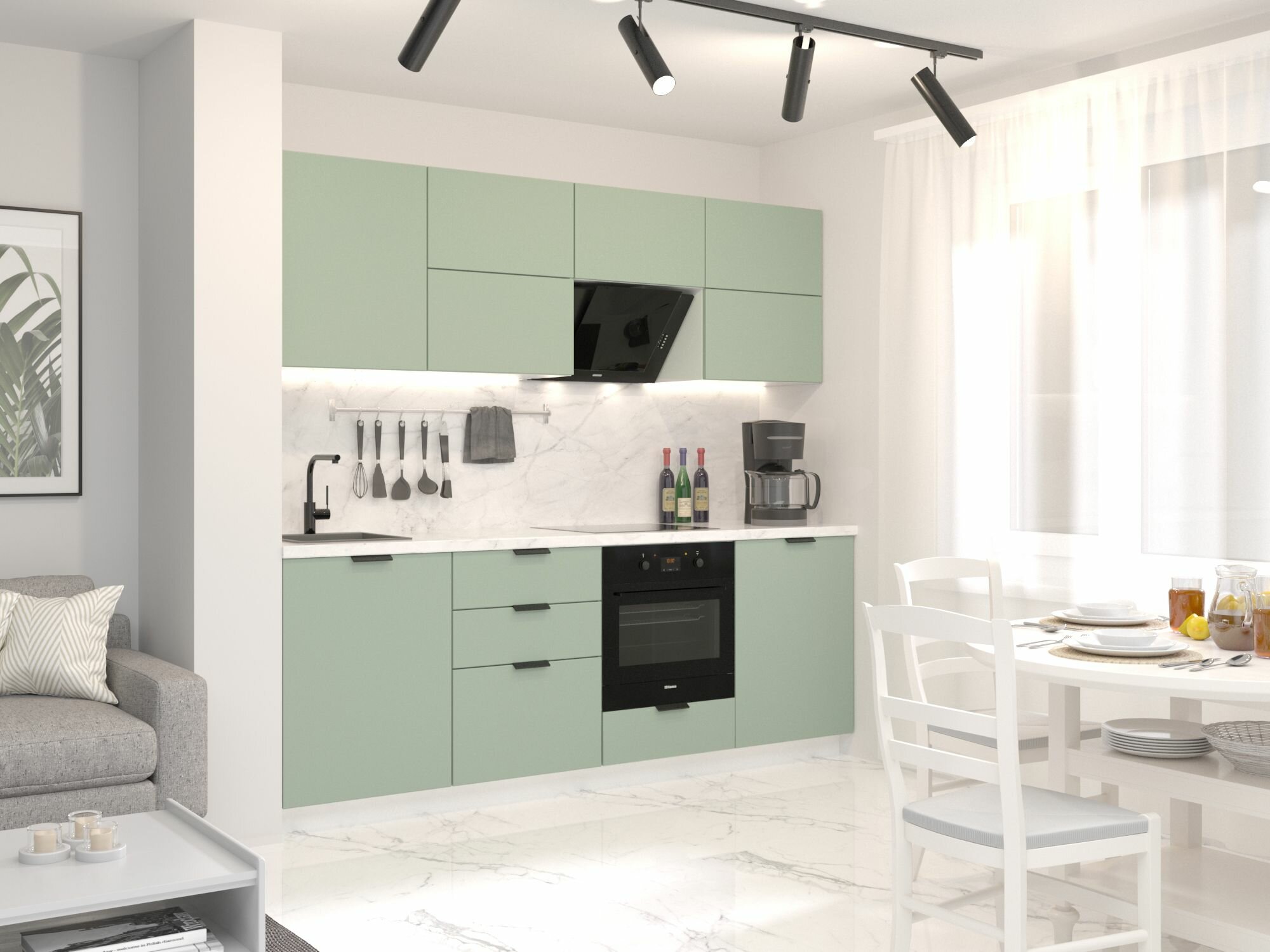 Кухонный гарнитур Фьюжн Silky Mint, 2400 мм