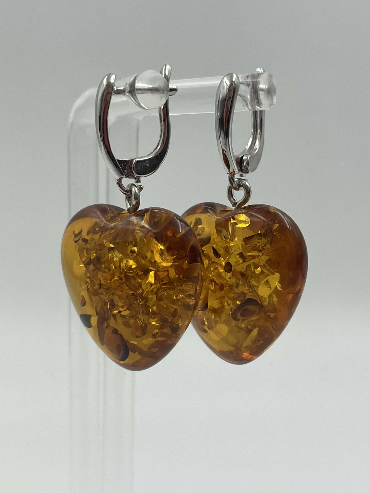 Серьги с подвесками, янтарь прессованный