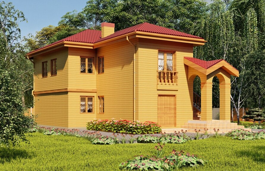 Проект нестандартного двухэтажного гостевого дома (131 м2, 9м x 14м) Rg4979