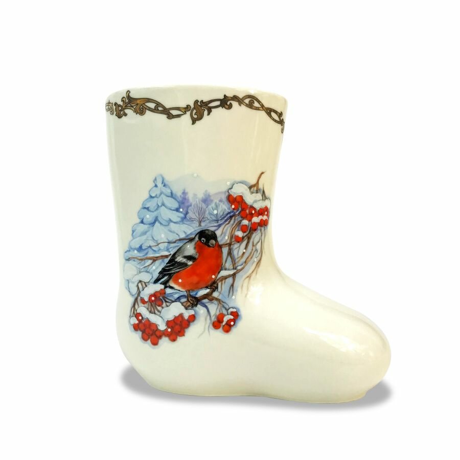 Вазочка новогодняя "Снегири" фарфоровая. Авторская работа Россия.