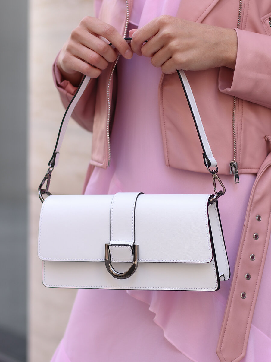 Сумка женская натуральная кожа, Delone, багет, кросс-боди, белая