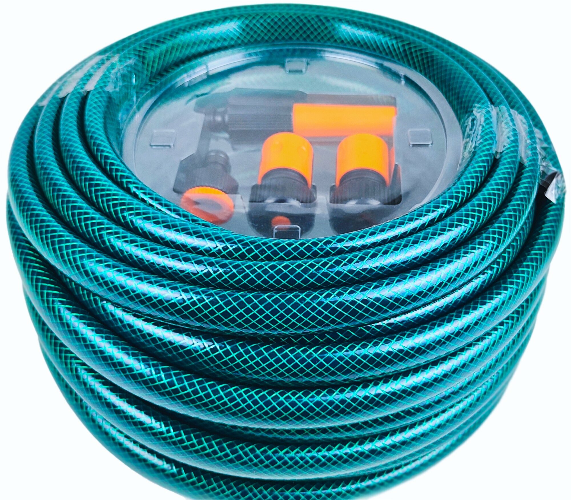 Шланг поливочный новэм ПВХ трехслойный армированный нитью Метеор 3/4", 20м (с фитингами)