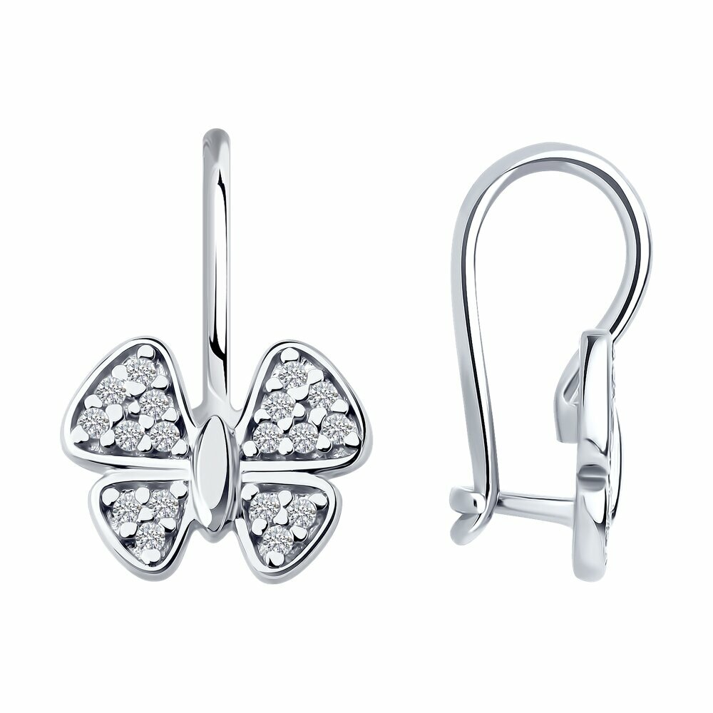 Серьги, серебро, 925 проба, родирование, фианит