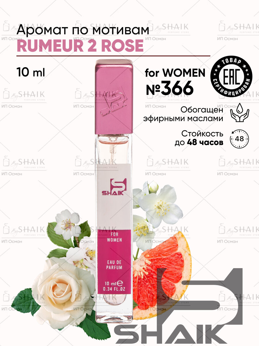 Парфюмерная вода женская SHAIK № 366 RUMEUR 2 ROSE масляные духи женские туалетная вода женская эклат 10 мл