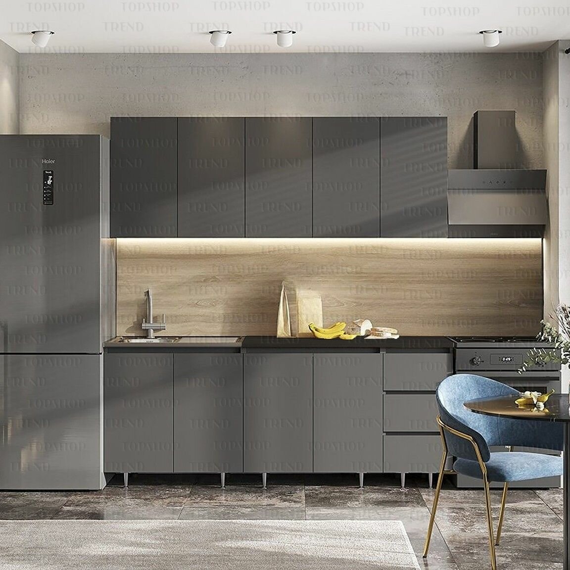 Кухня 2,0 м Графит/Кастилло темный