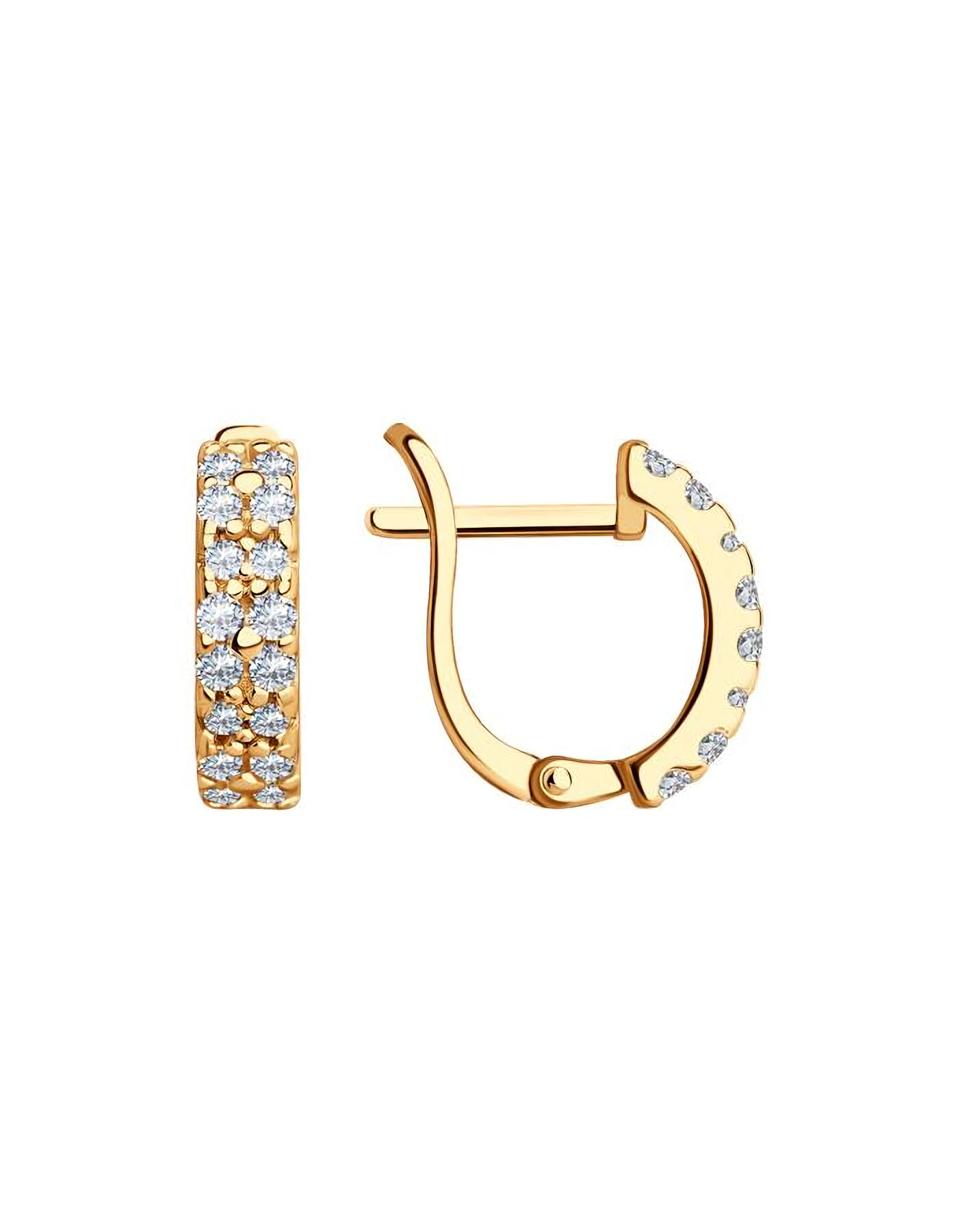 Серьги, серебро, 925 проба, золочение, фианит