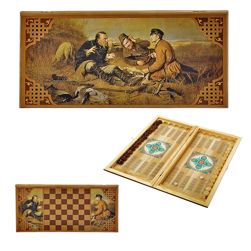 Нарды Перфекто "Охотники на привале", в деревянной коробке, 60x30x3.5 см